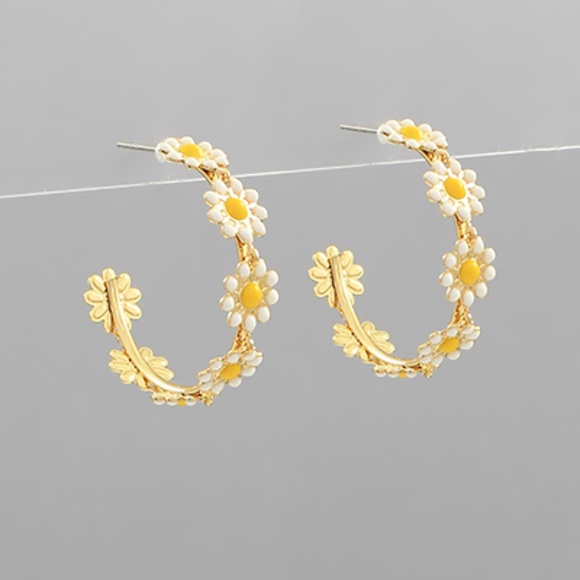 Fleurish Jewelry | Jewelry | Daisy Flower Metal Hoops | Poshmark